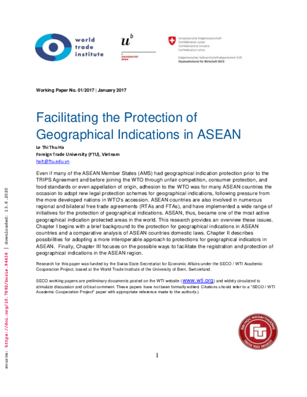 (PDF) Facilitating the Protection of Geographical Indications in ASEAN