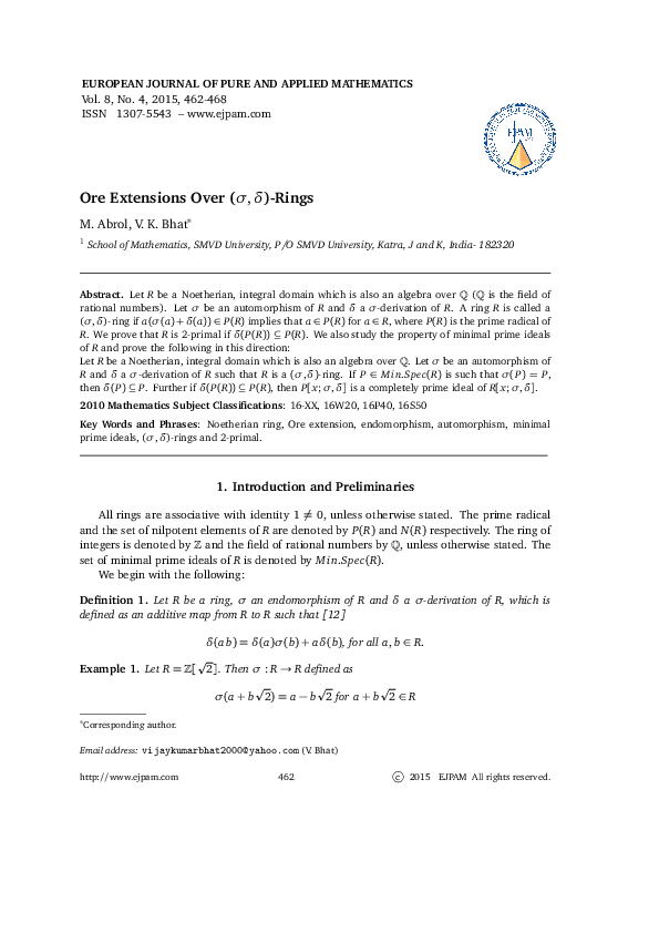 (PDF) Ore Extensions Over (,)-Rings