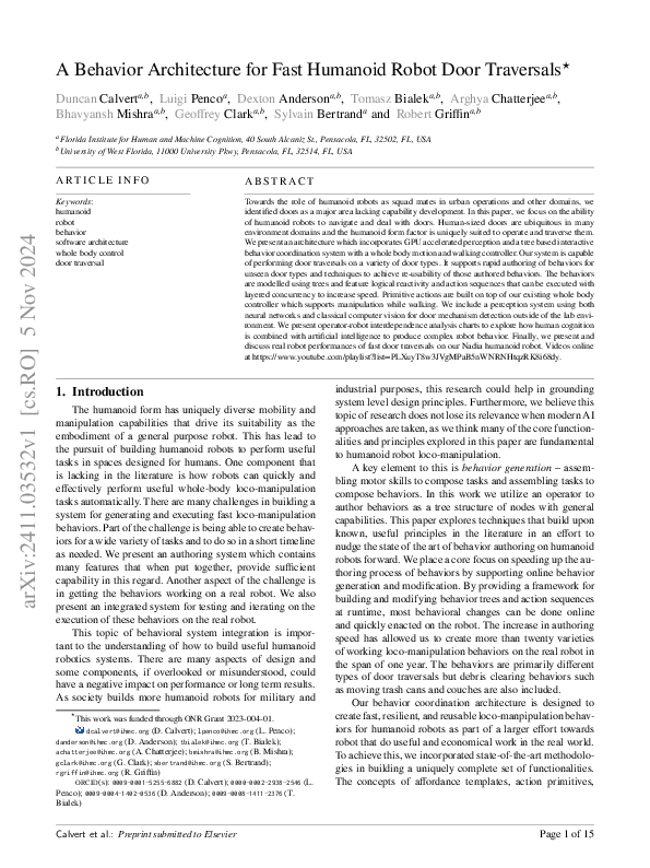 (PDF) A Behavior Architecture for Fast Humanoid Robot Door Traversals