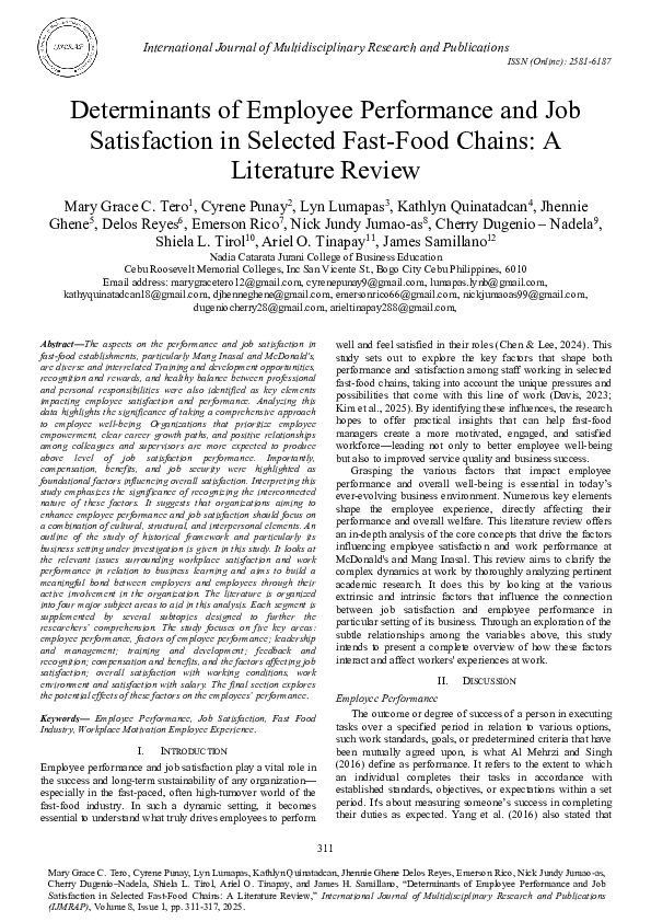 (PDF) Determinants of Employee Performance and Job Satisfaction in ...