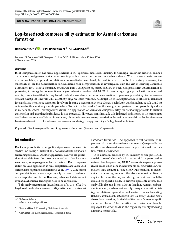 (PDF) Log-based rock compressibility estimation for Asmari carbonate ...