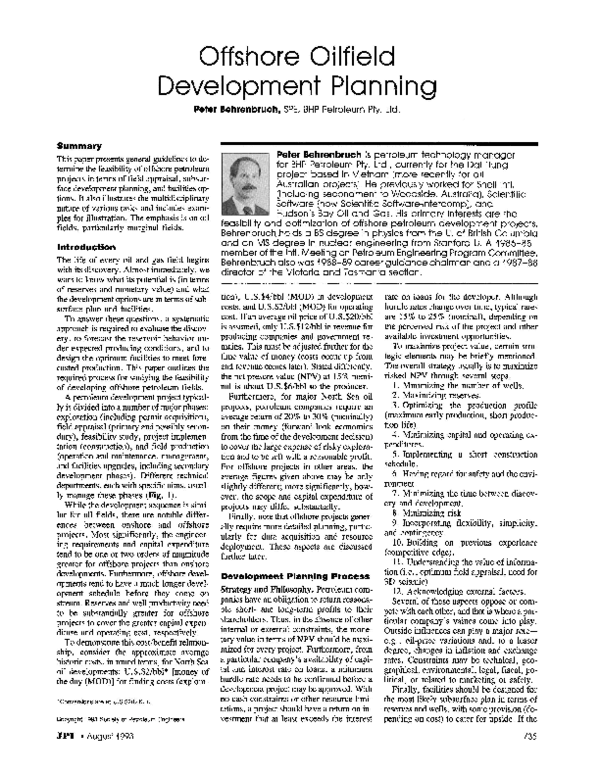 (PDF) Offshore Oilfield Development Planning