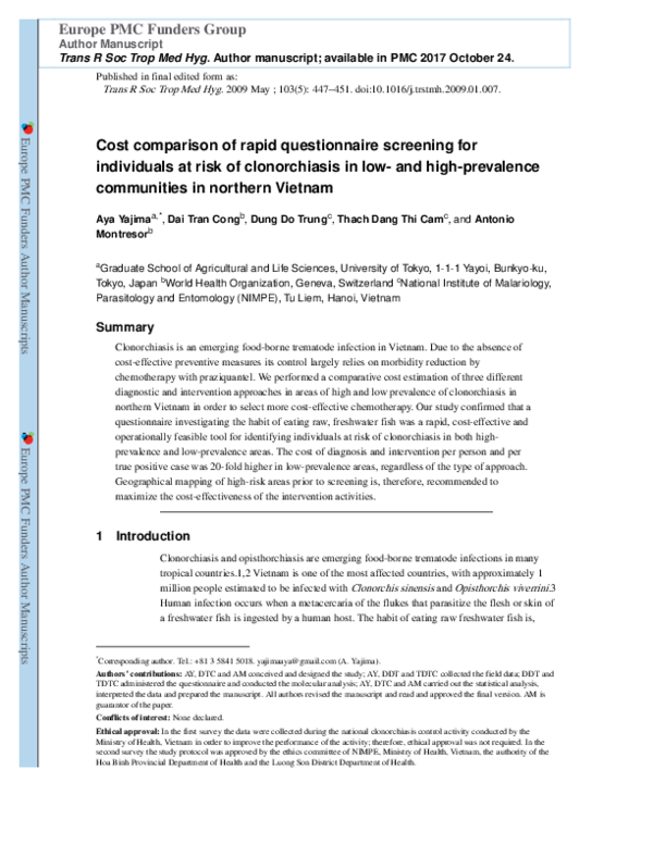 (PDF) Cost comparison of rapid questionnaire screening for individuals ...