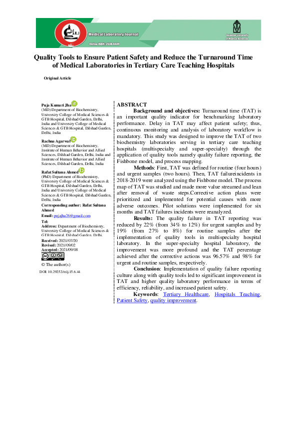 (PDF) Quality Tools to Ensure Patient Safety and Reduce the Turnaround ...