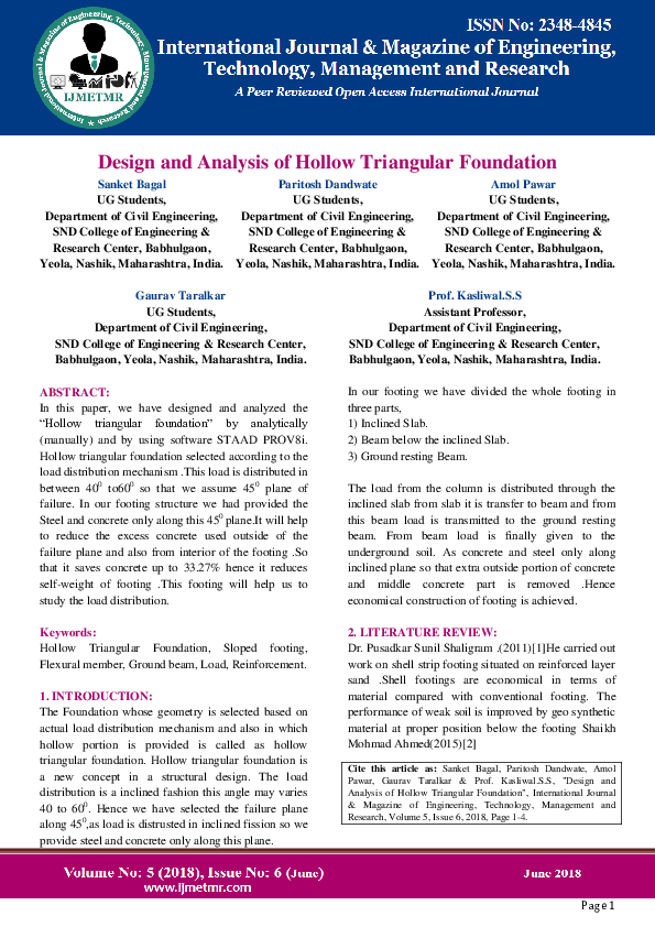 (PDF) Design and Analysis of Hollow Triangular Foundation