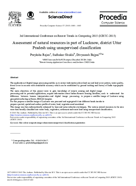 (PDF) Assessment of Natural Resources in Part of Lucknow, District ...
