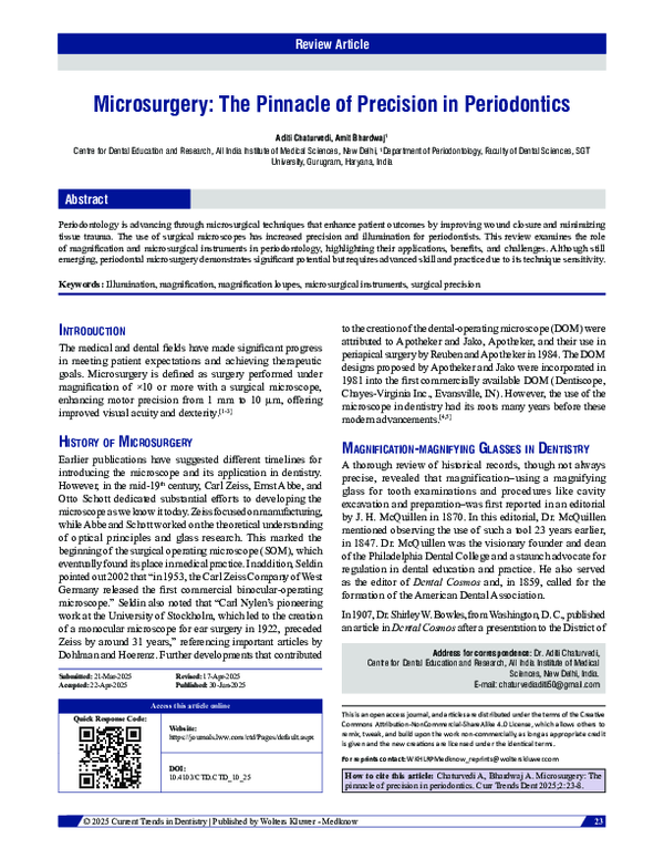 (PDF) Microsurgery: The Pinnacle of Precision in Periodontics