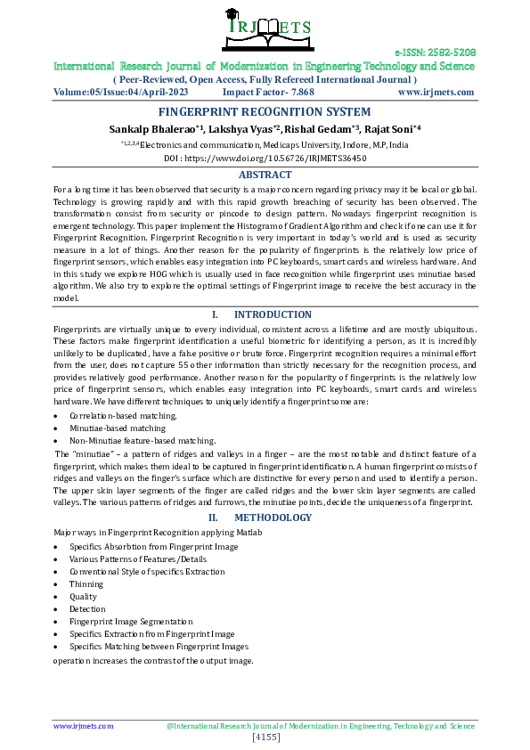(PDF) Fingerprint Recognition System