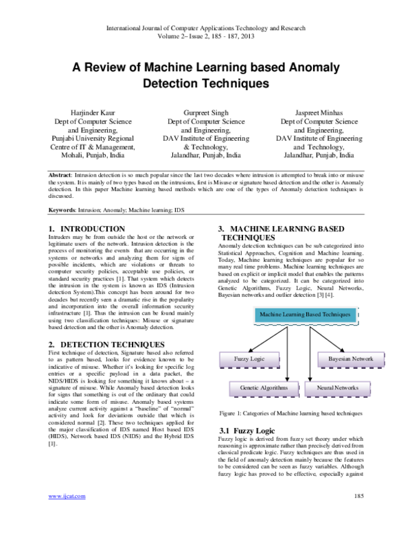 (PDF) A Review of Machine Learning based Anomaly Detection Techniques