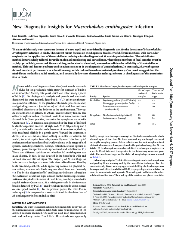 (PDF) New diagnostic insights for Macrorhabdus ornithogaster infection