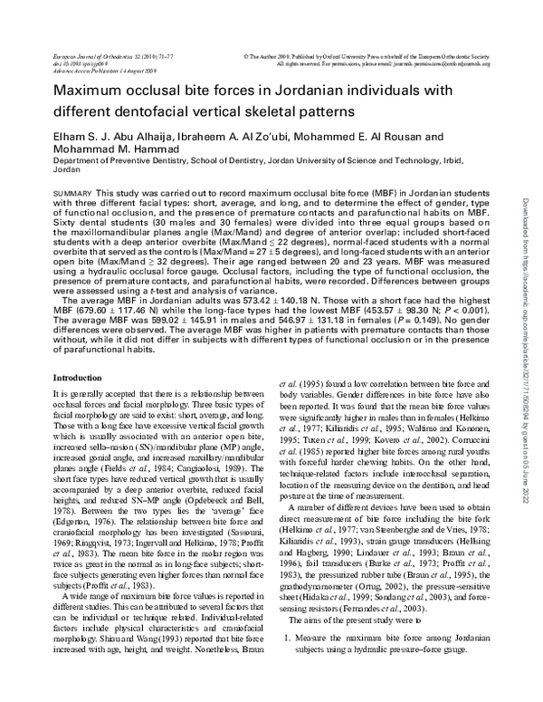 (PDF) Maximum occlusal bite forces in Jordanian individuals with ...