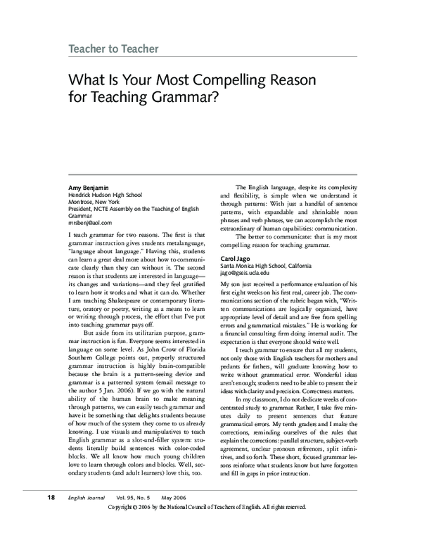 (PDF) Teacher to Teacher: What Is Your Most Compelling Reason for ...