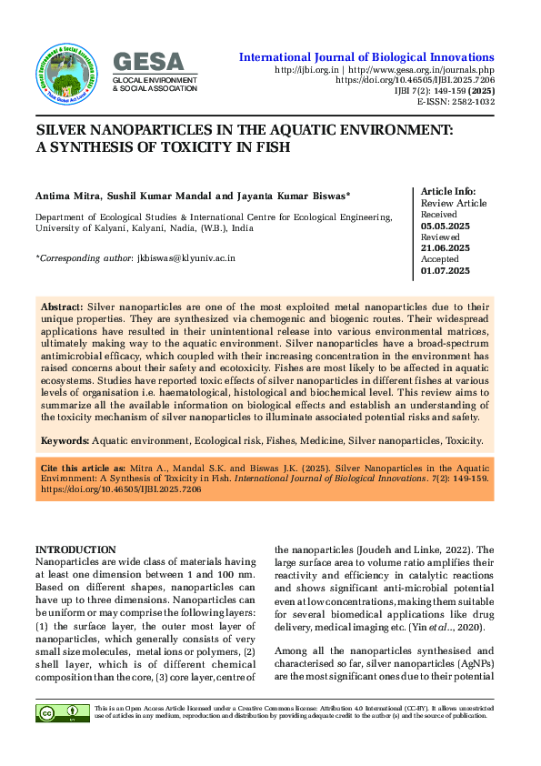 (PDF) Silver Nanoparticles in the Aquatic Environment: A Synthesis of Toxicity in Fish.