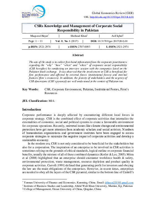 (PDF) CSRs Knowledge and Management of Corporate Social Responsibility ...