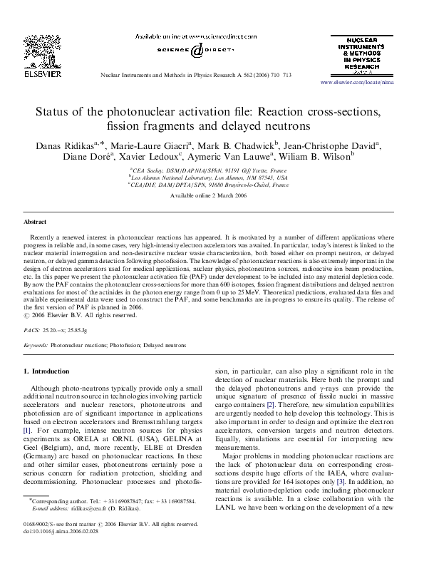 (PDF) Status of the photonuclear activation file: Reaction cross ...