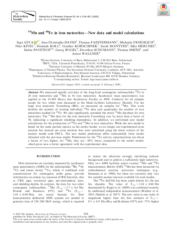 (PDF) 53Mn and 60Fe in iron meteorites—New data, model calculations