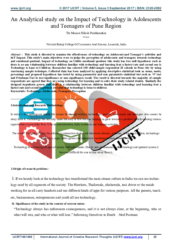 (PDF) An Analytical study on the Impact of Technology in Adolescents ...