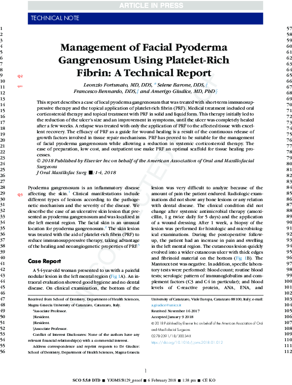 (PDF) Management of Facial Pyoderma Gangrenosum Using Platelet-Rich Fibrin: A Technical Report