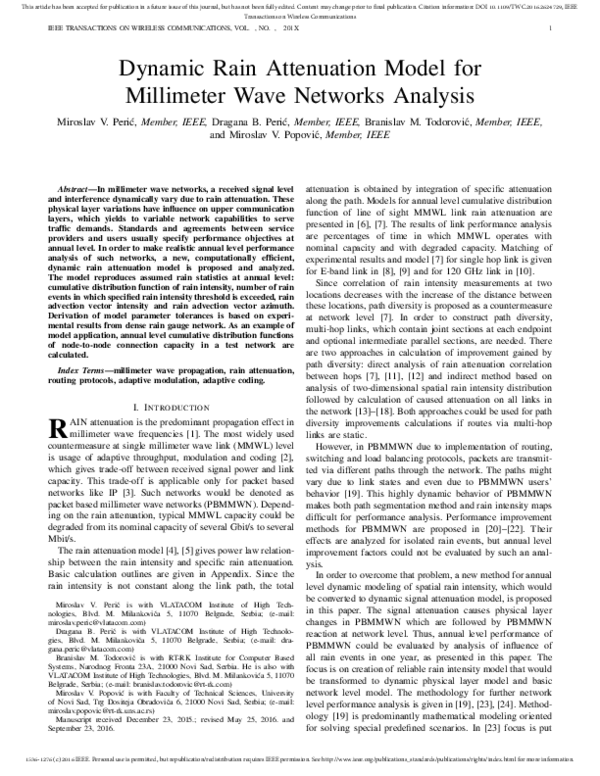 (PDF) Dynamic Rain Attenuation Model for Millimeter Wave Network Analysis