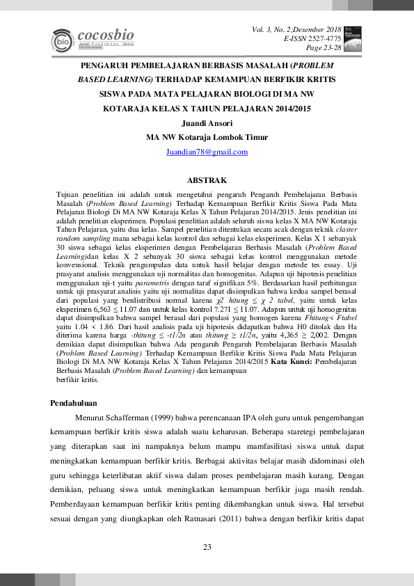 (PDF) Pengaruh Pembelajaran Berbasis Masalah (Problem Based Learning) Terhadap Kemampuan ...