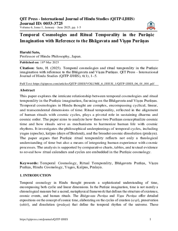 (PDF) Temporal Cosmologies and Ritual Temporality in the Purāṇic ...