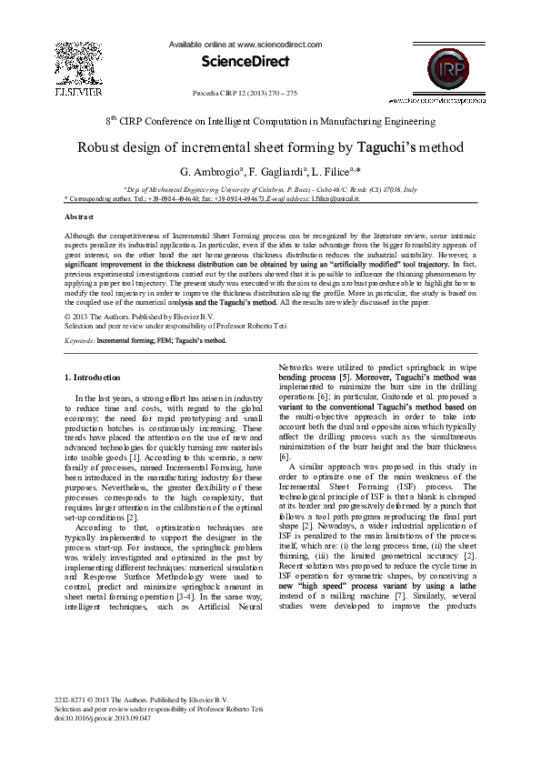 (PDF) Robust Design of Incremental Sheet forming by Taguchi's Method