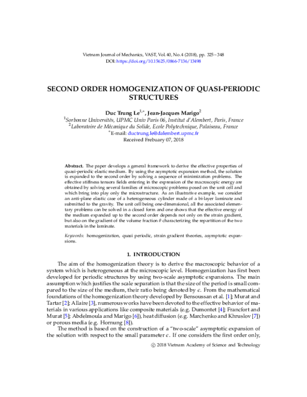 (PDF) Second order homogenization of quasi-periodic structures