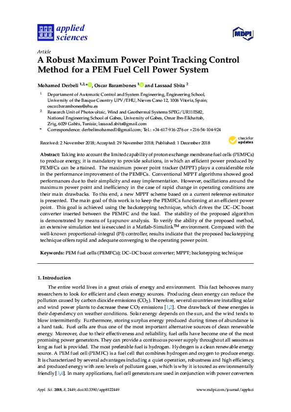 (PDF) A Robust Maximum Power Point Tracking Control Method for a PEM ...