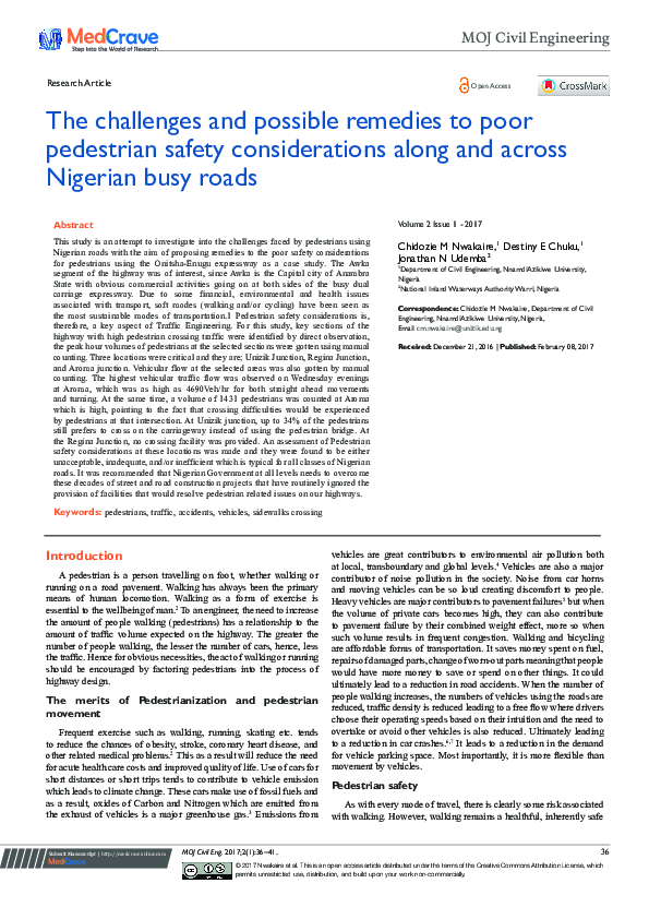 (PDF) The Challenges and Possible Remedies to Poor Pedestrian Safety ...