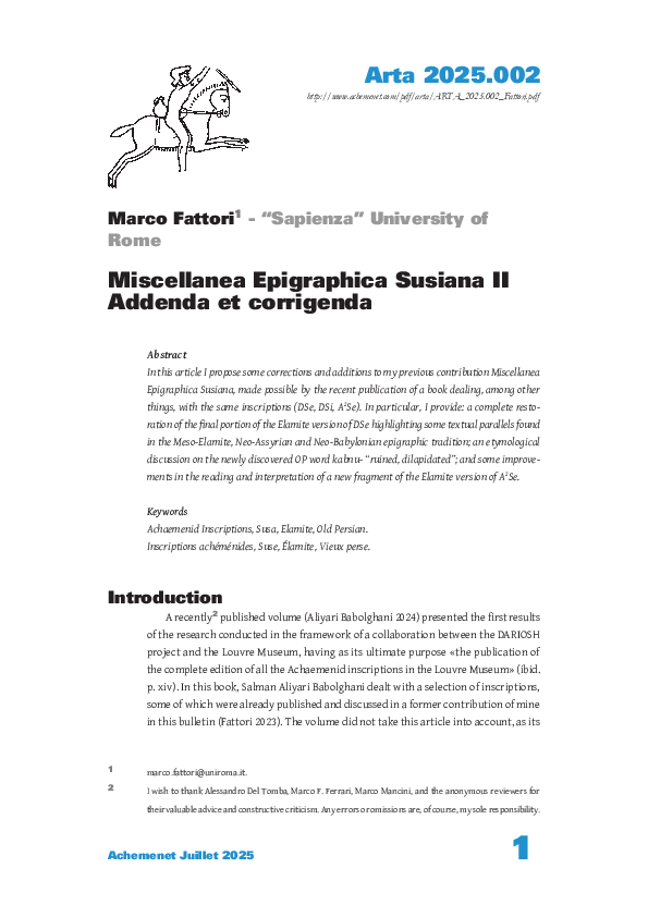 (PDF) Miscellanea Epigraphica Susiana II. Addenda et Corrigenda