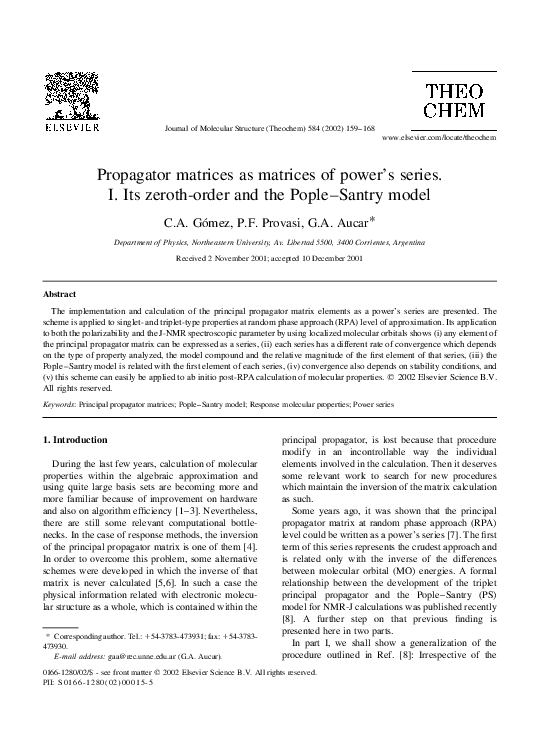 (PDF) Propagator matrices as matrices of power's series. I. Its zeroth ...