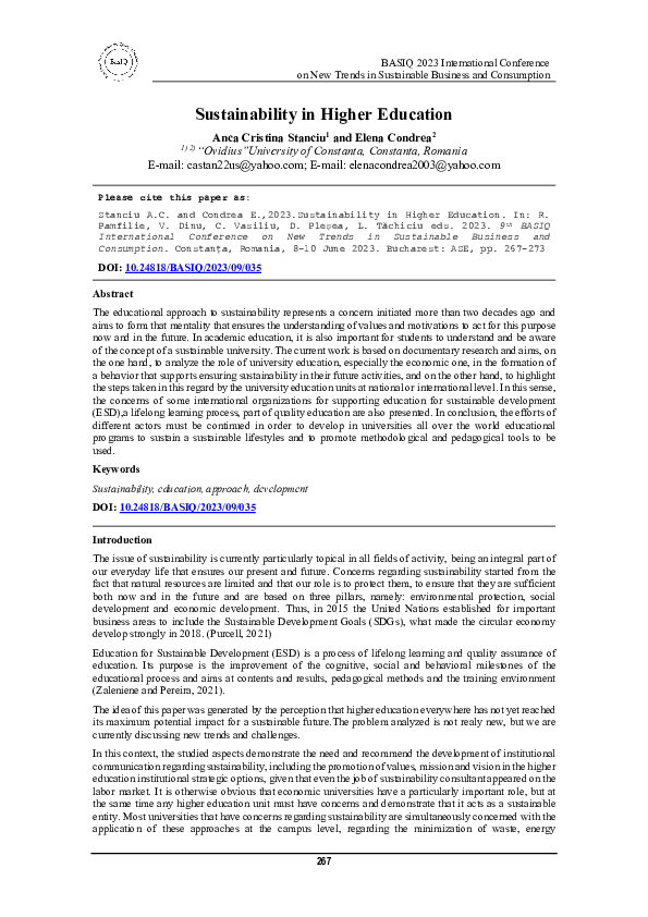 Pdf Sustainability In Higher Education