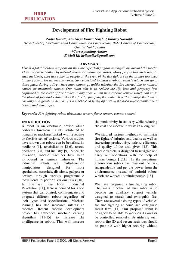 (PDF) Development of Fire Fighting Robot