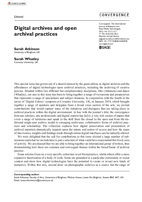 (PDF) Digital archives and open archival practices