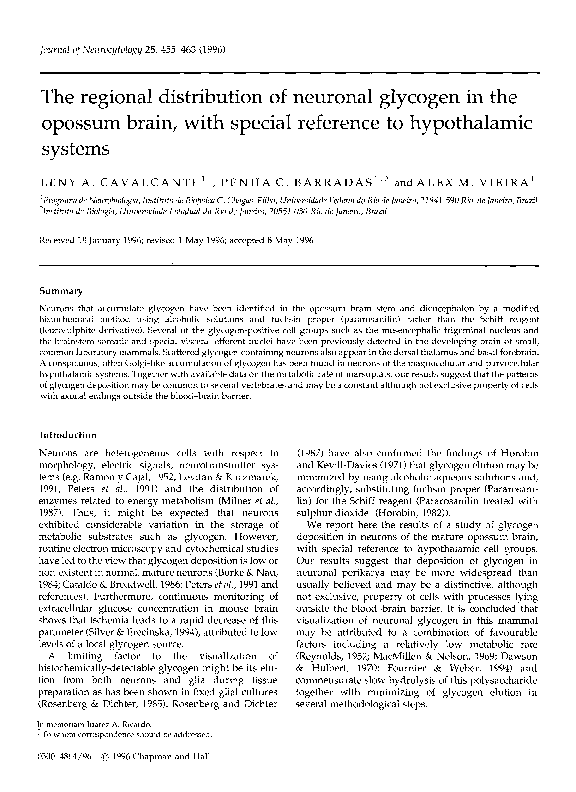 (PDF) The regional distribution of neuronal glycogen in the opossum ...