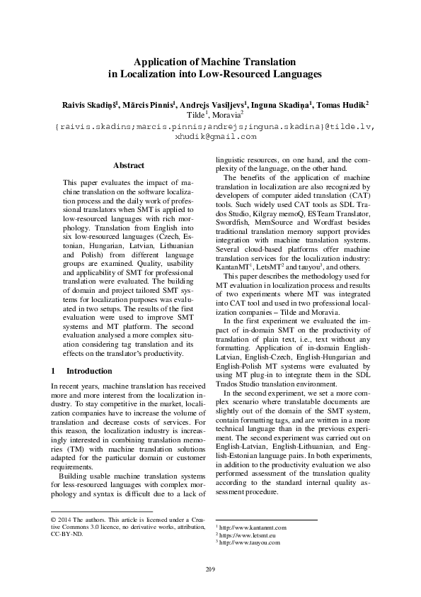 (PDF) Application of Machine Translation in Localization into Low ...