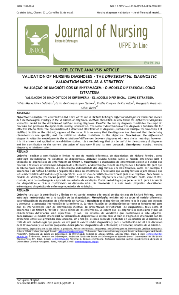 (PDF) Validation of nursing diagnoses - the differential diagnostic ...