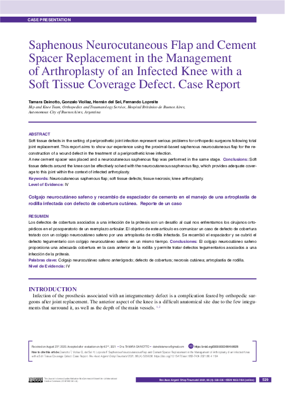 (PDF) Saphenous Neurocutaneous Flap and Cement Spacer Replacement in ...