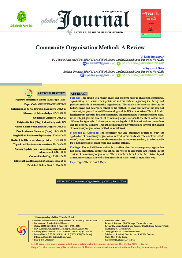 (PDF) Community Organisation Method: A Review