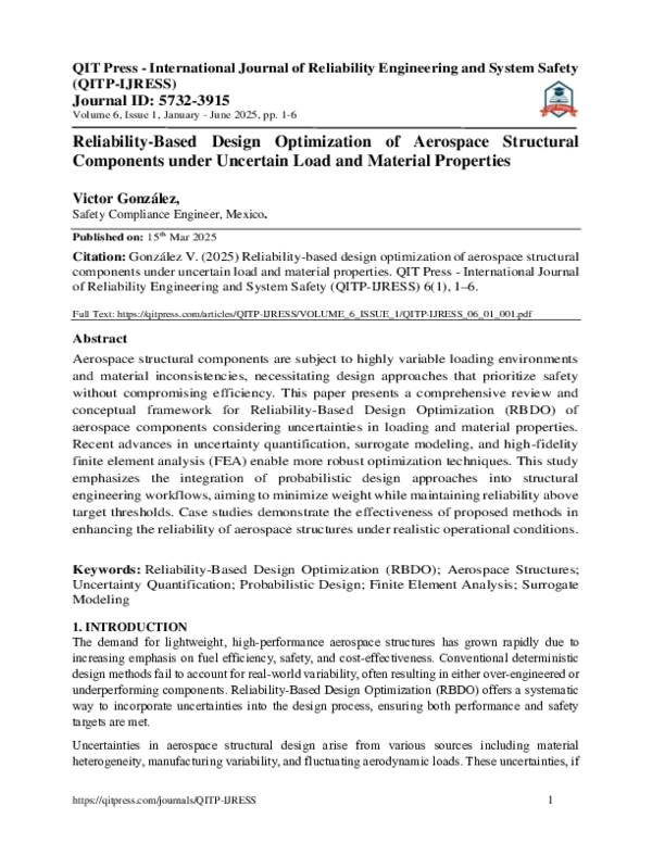 (PDF) Reliability-Based Design Optimization of Aerospace Structural Components under Uncertain ...