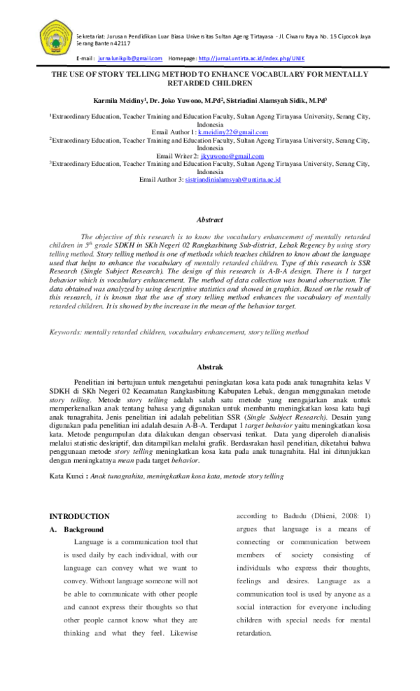 (PDF) The Use of Story Telling Method to Enhance Vocabulary for Mentally Retarded Children