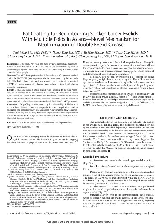 (PDF) Fat Grafting for Recontouring the Sunken Upper Eyelids With ...