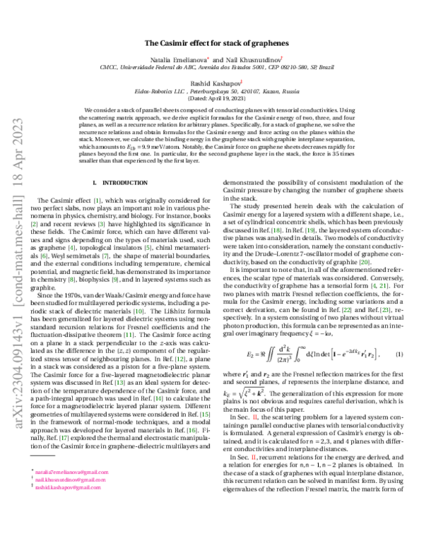 (PDF) Casimir effect for a stack of graphene sheets