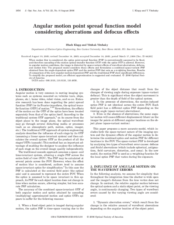 (PDF) Angular motion point spread function model considering aberrations and defocus effects