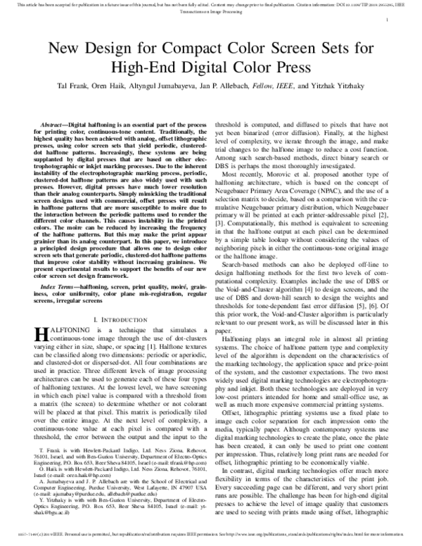(PDF) New Design for Compact Color Screen Sets for High-End Digital ...