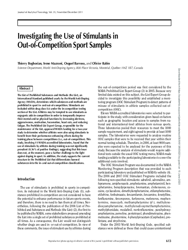(PDF) Investigating the Use of Stimulants in Out-of-Competition Sport ...