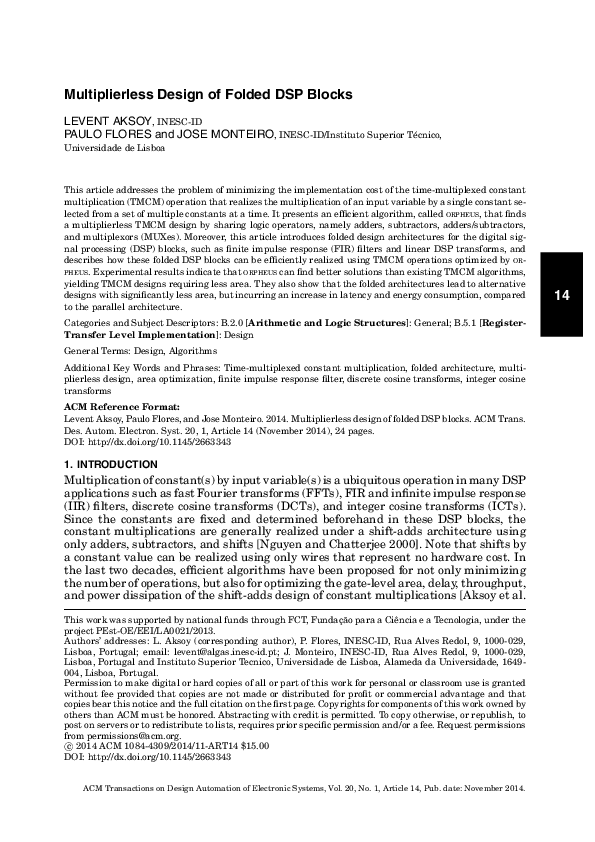 (PDF) Multiplierless Design of Folded DSP Blocks