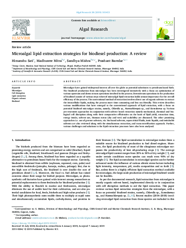 (PDF) Microalgal lipid extraction strategies for biodiesel production: A review