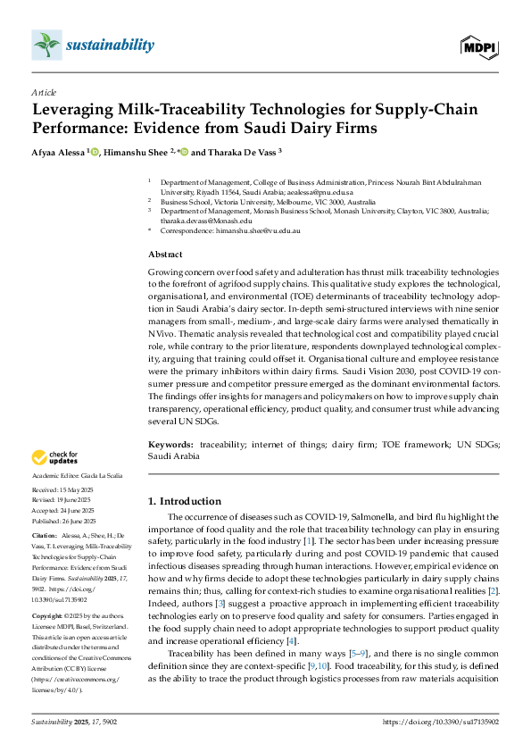 (PDF) Leveraging Milk-Traceability Technologies for Supply-Chain ...