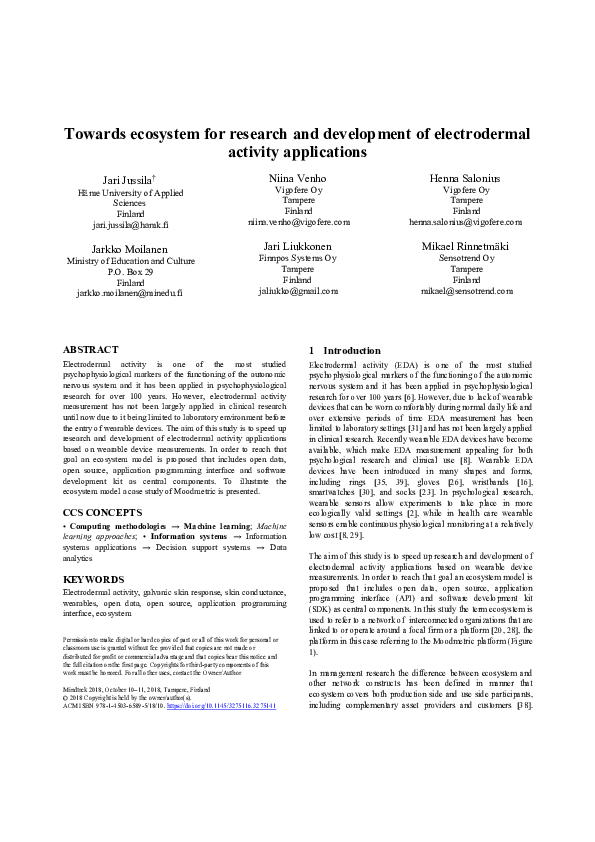 (PDF) Towards ecosystem for research and development of electrodermal ...